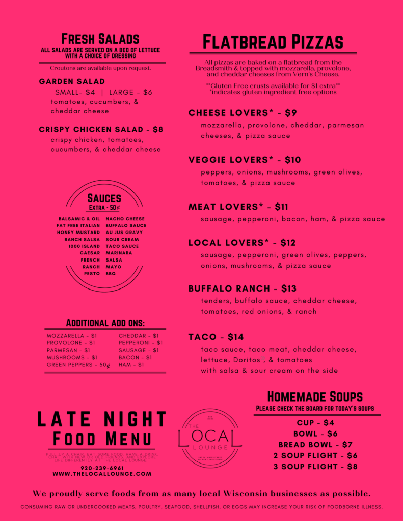 Menu – The Local Lounge