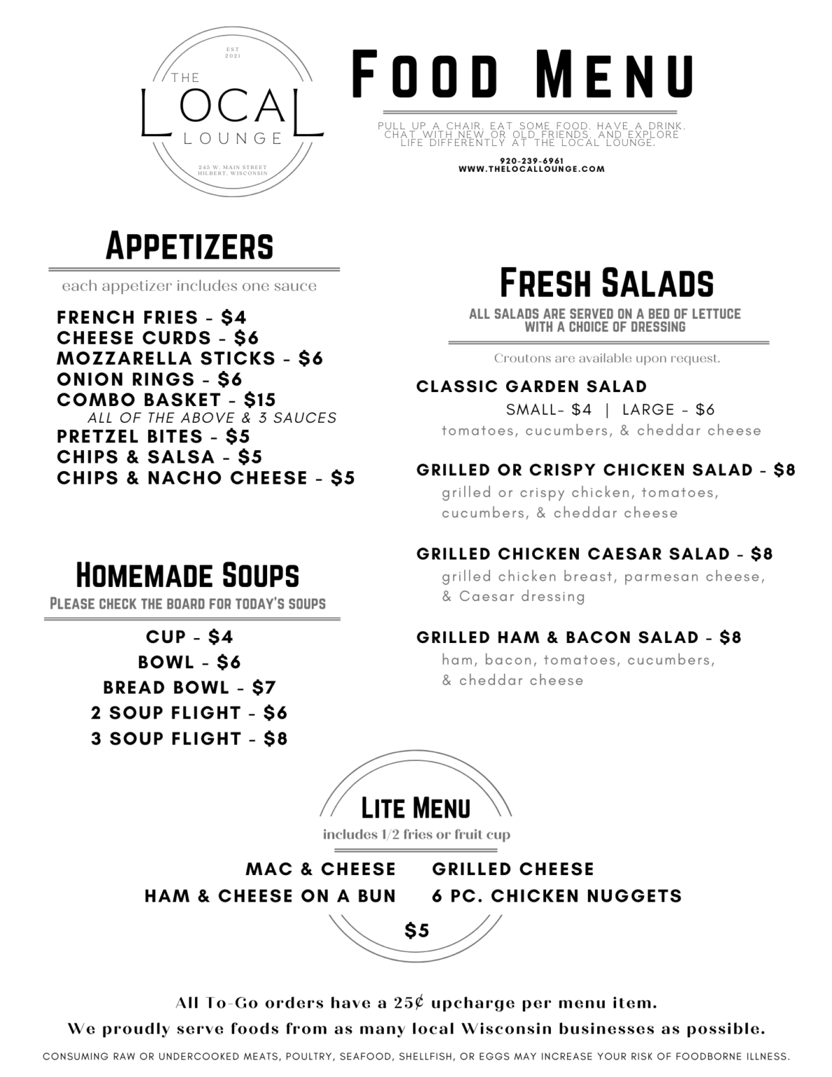 Menu – The Local Lounge