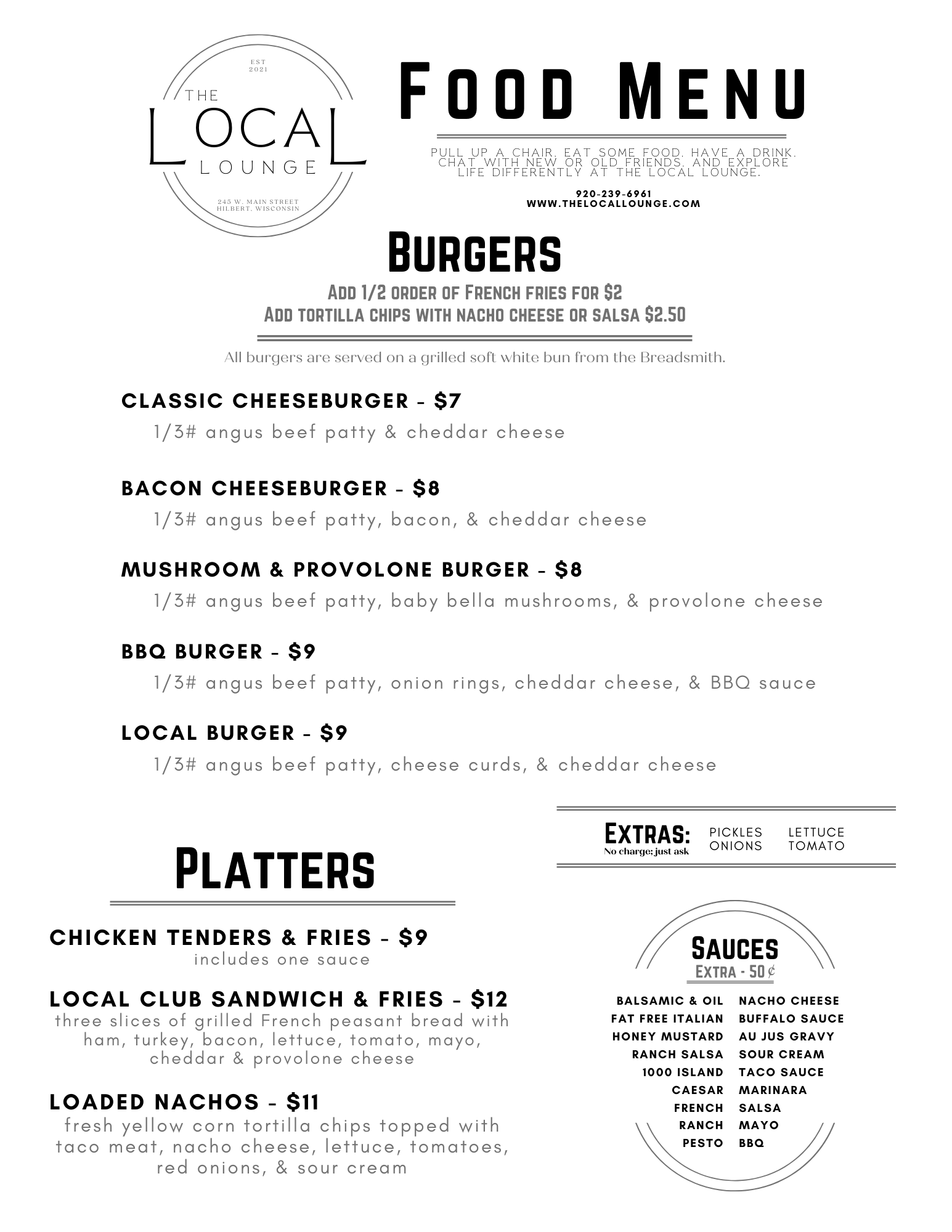 Menu – The Local Lounge