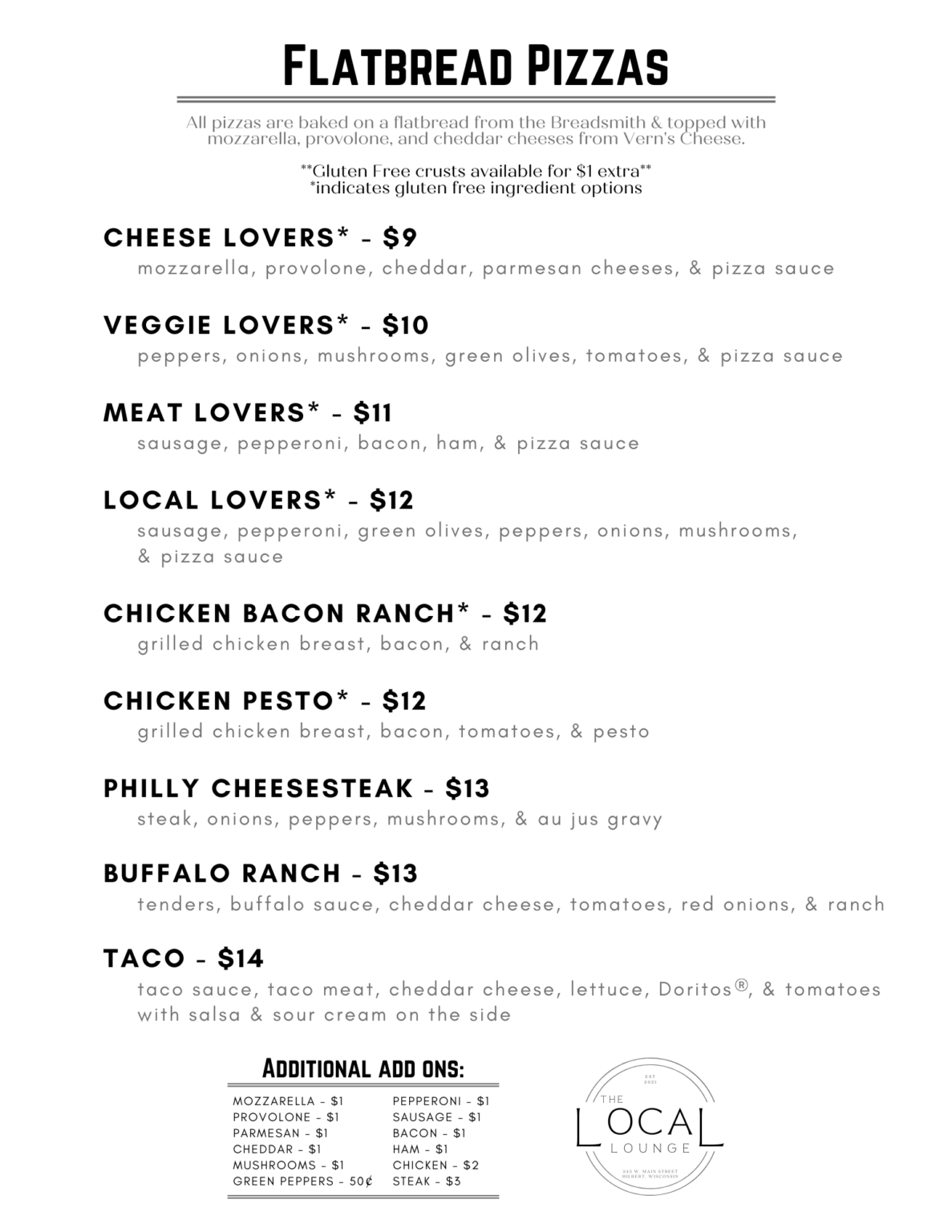 Menu – The Local Lounge