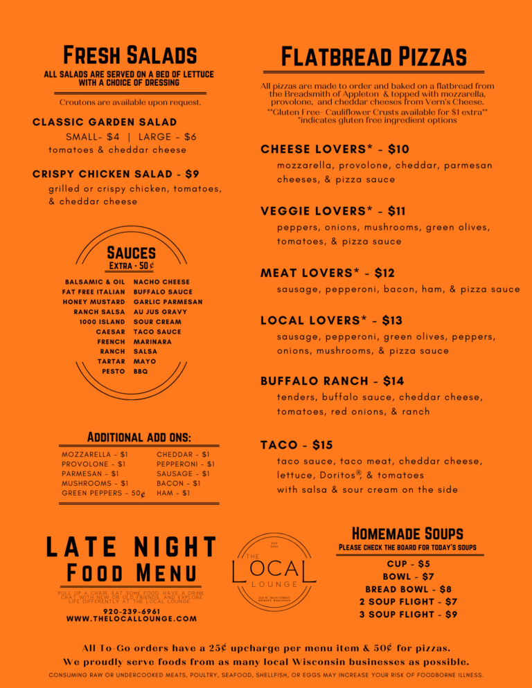 Menu – The Local Lounge
