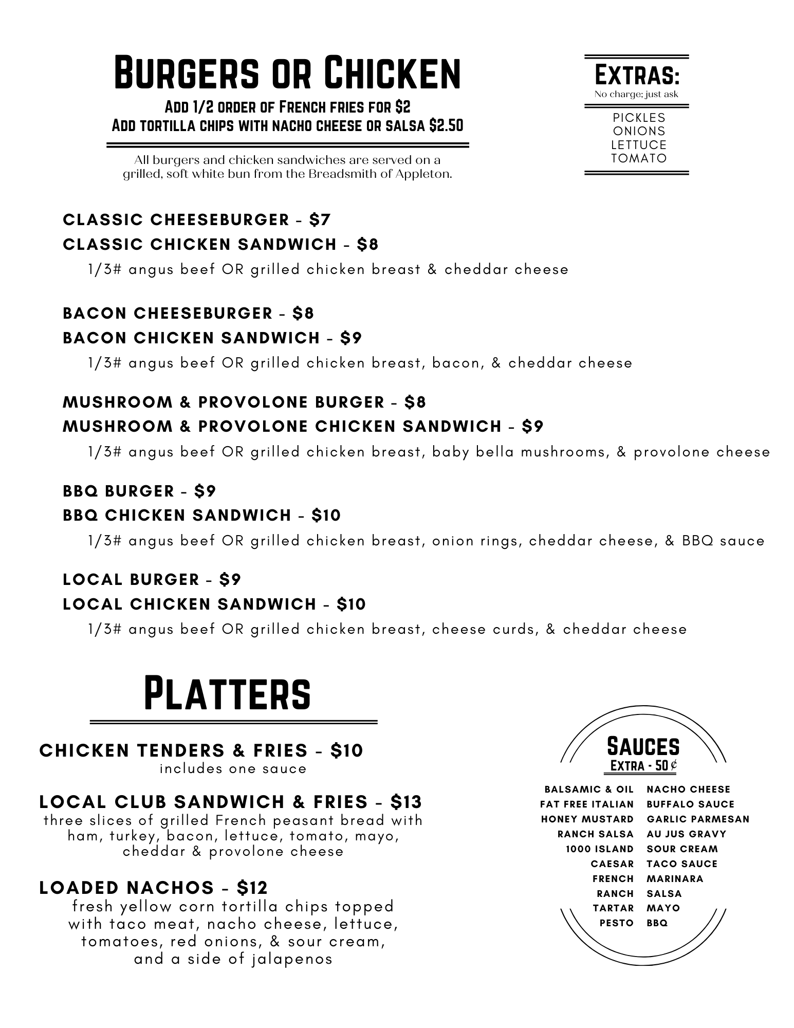Menu – The Local Lounge