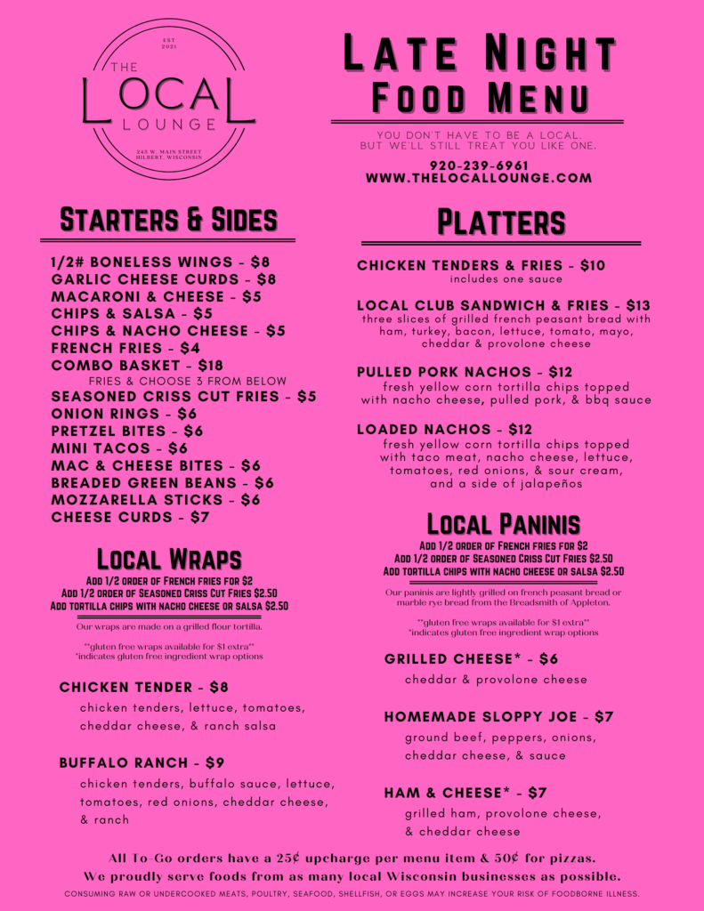 Menu – The Local Lounge