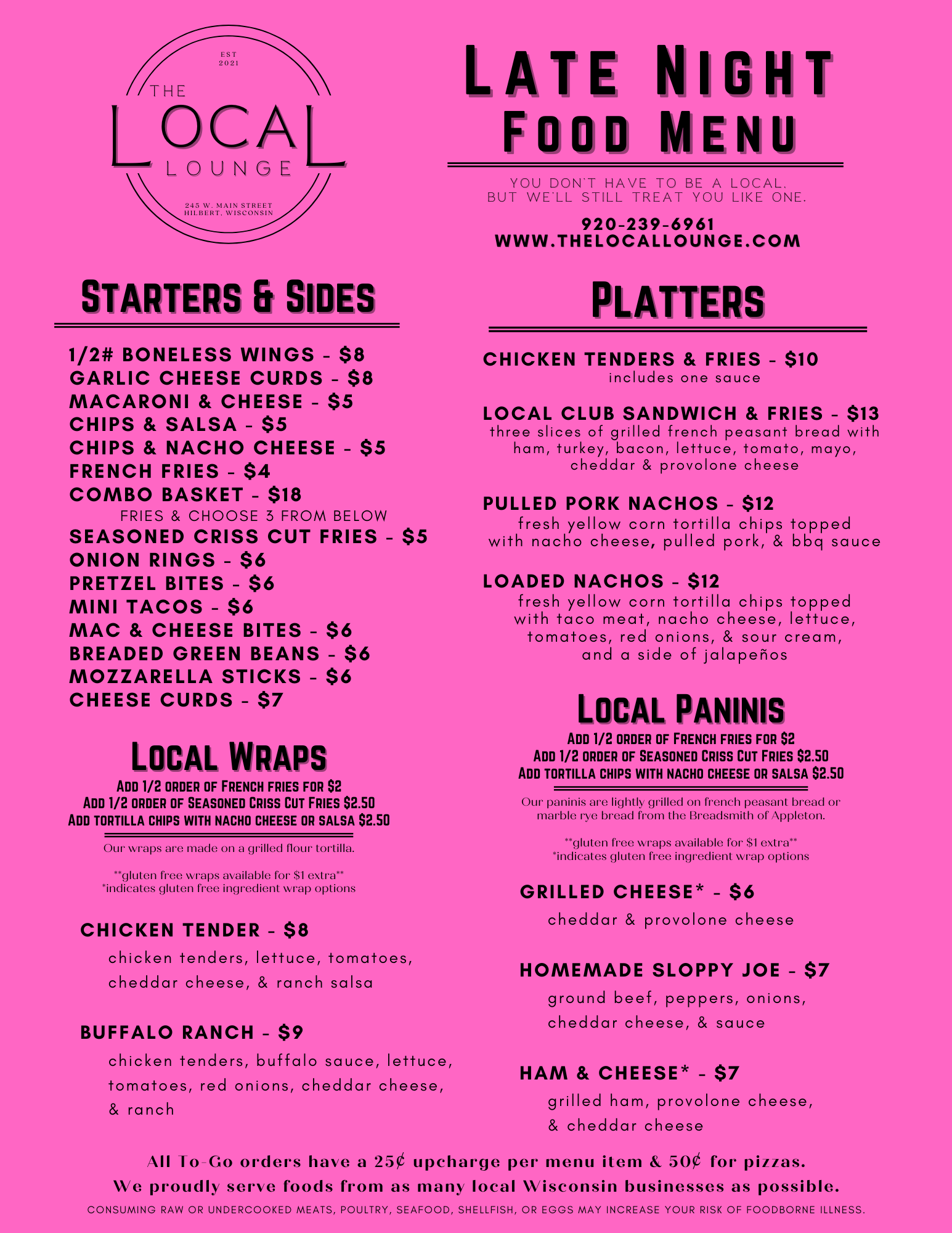 Menu – The Local Lounge