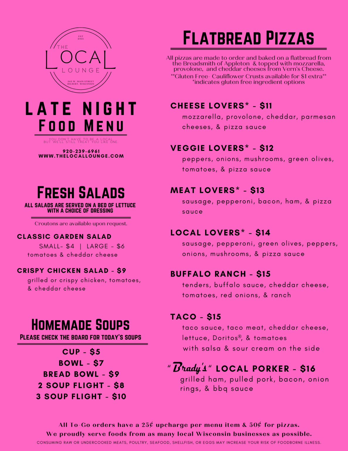 Menu – The Local Lounge