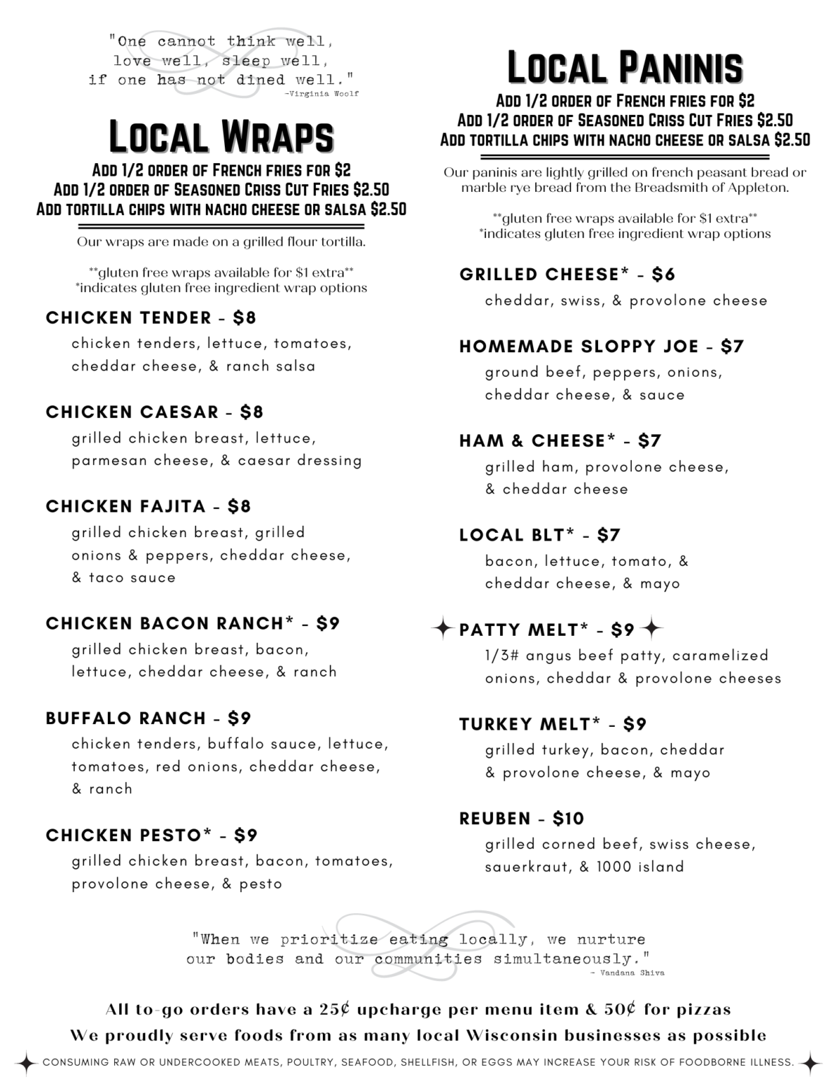 Menu – The Local Lounge
