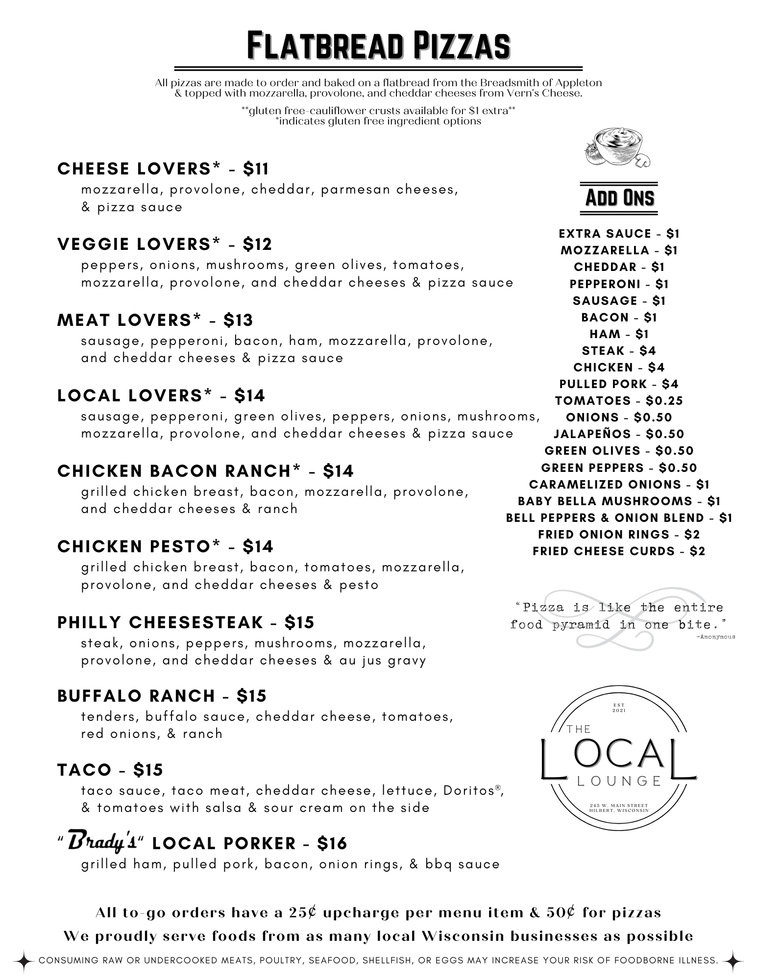 Menu – The Local Lounge