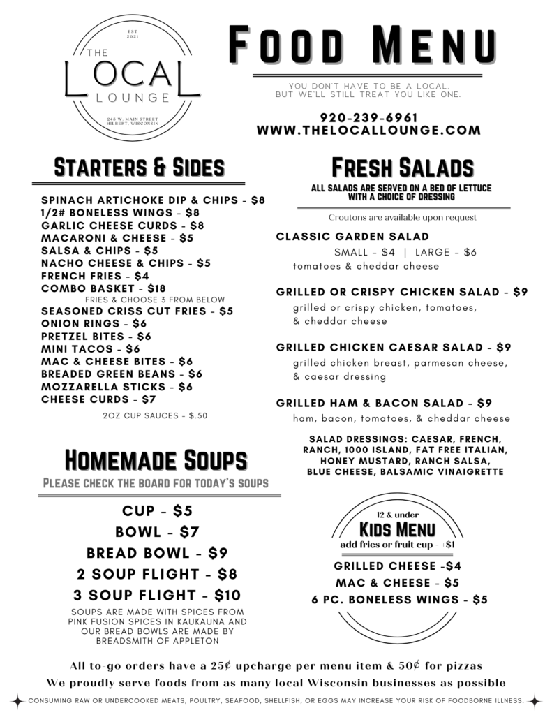 Menu – The Local Lounge