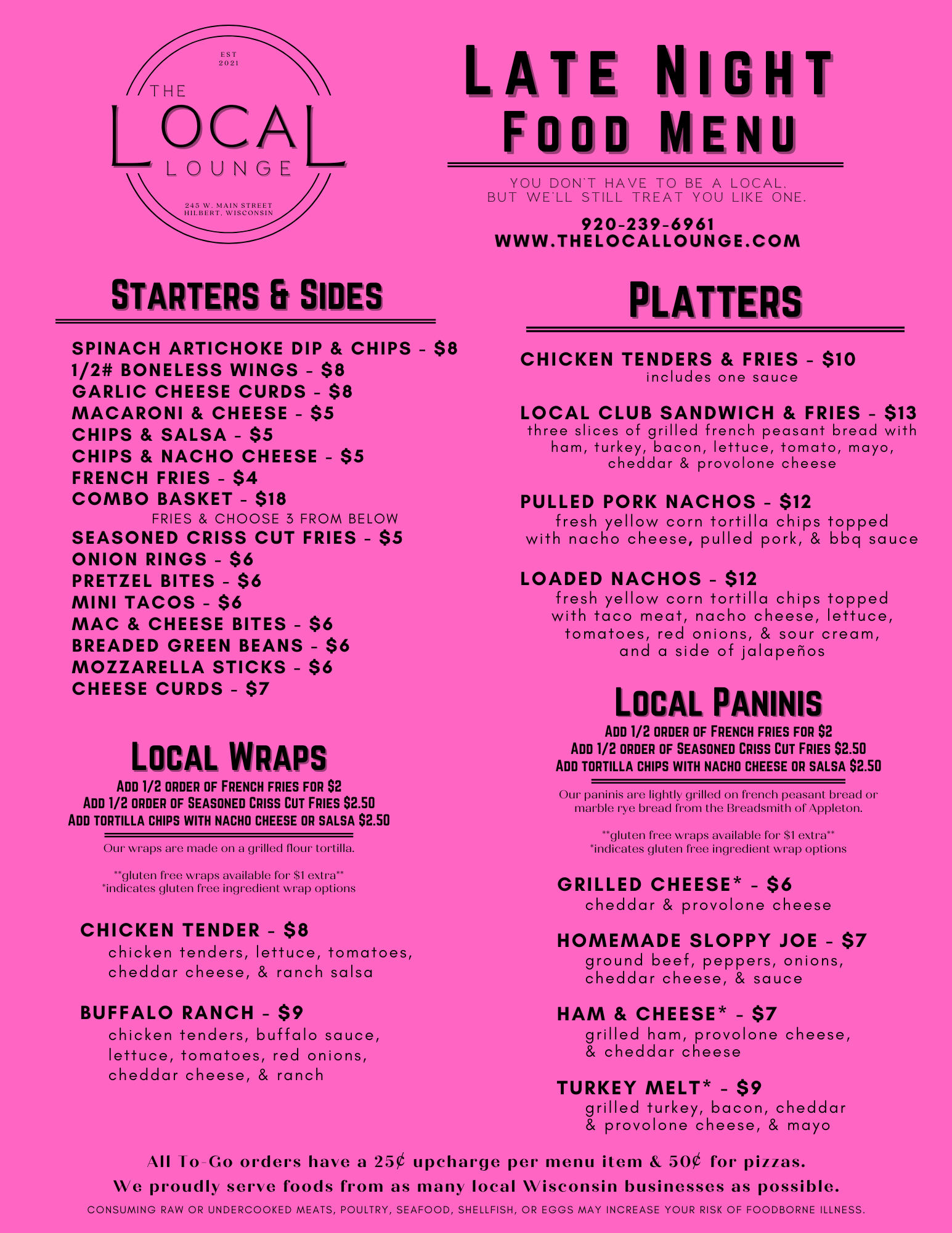 Menu – The Local Lounge