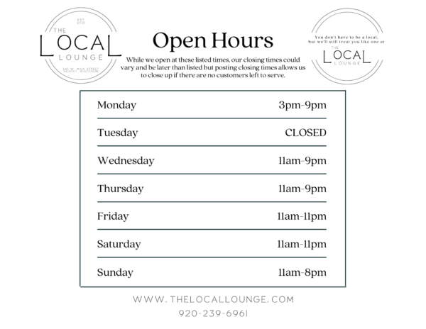 Menu – The Local Lounge