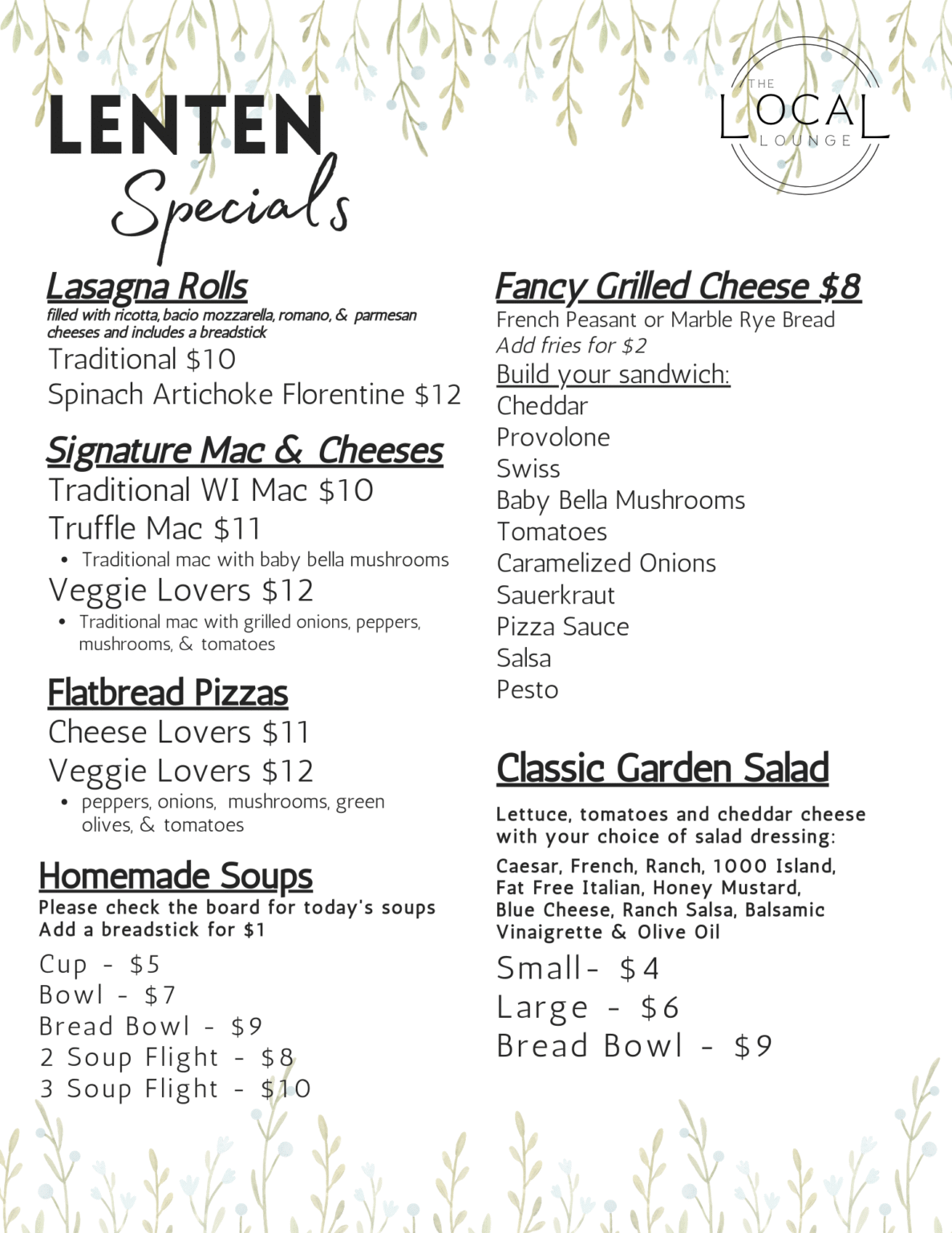 Menu – The Local Lounge